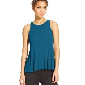 Free People | Tops | Free People Blue Ribbed Tank Raw Edge Euc | Poshmark